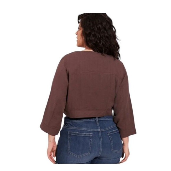 torrid | Jackets & Coats | Torrid Double Gauze Cropped Collarless Jacket Brown Long Sleeve ...